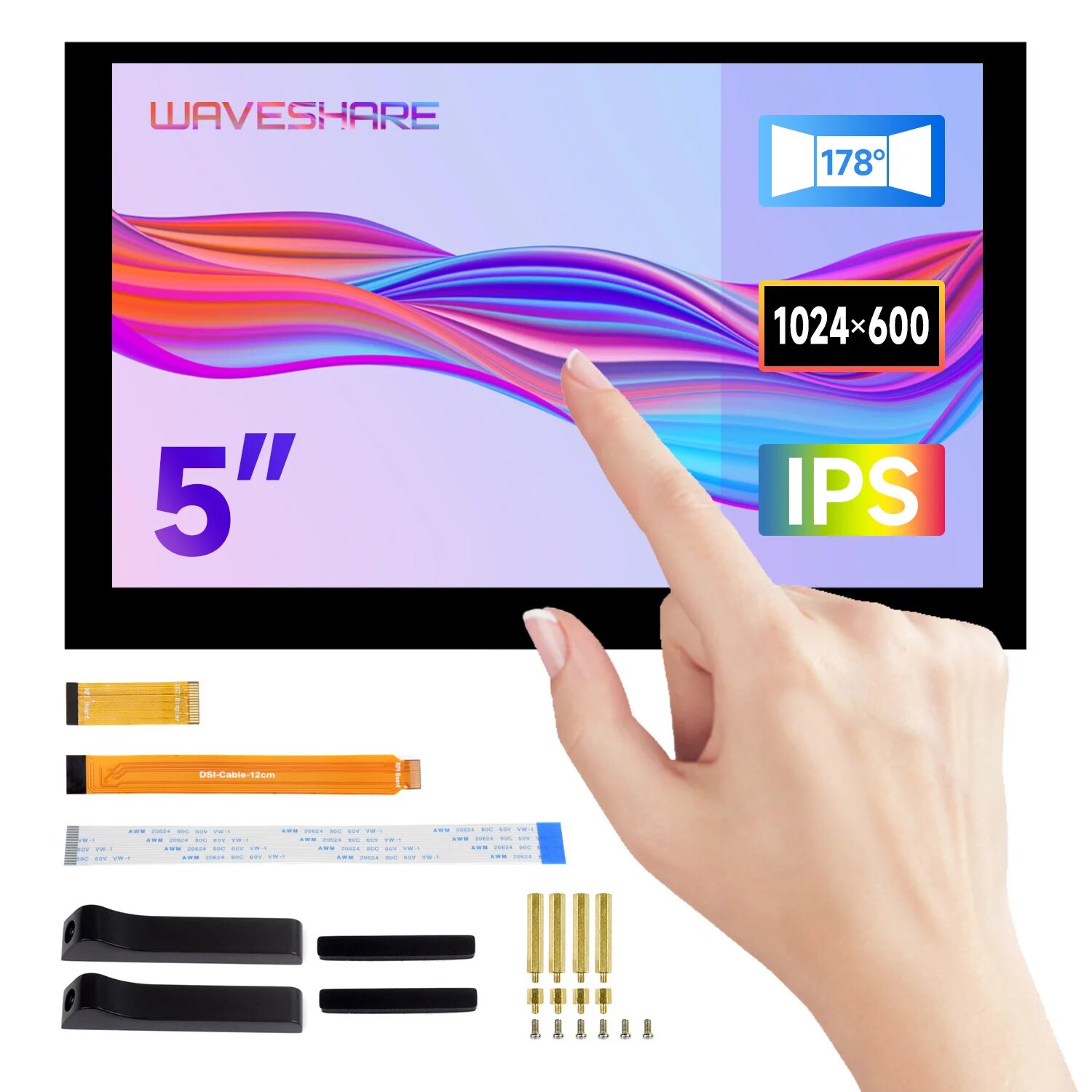 Waveshare 5-дюймовый емкостный сенсорный дисплей для Raspberry Pi, DSI, IPS-панели, дисплей 1024x600 для Raspberry Pi 5/4B/3B+/3A+