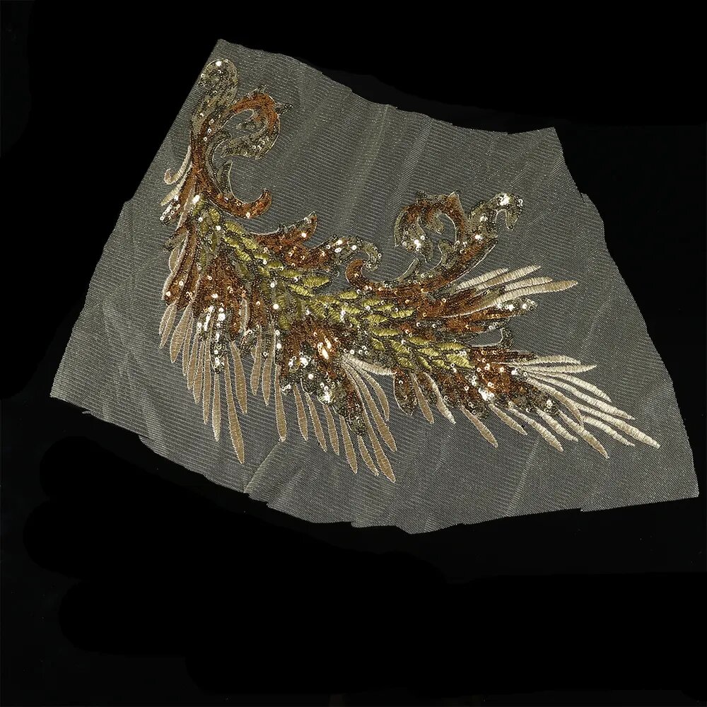 Тканевые украшения с блестками, мотив перьев птицы, подходит для одежды, комплект 2 шт