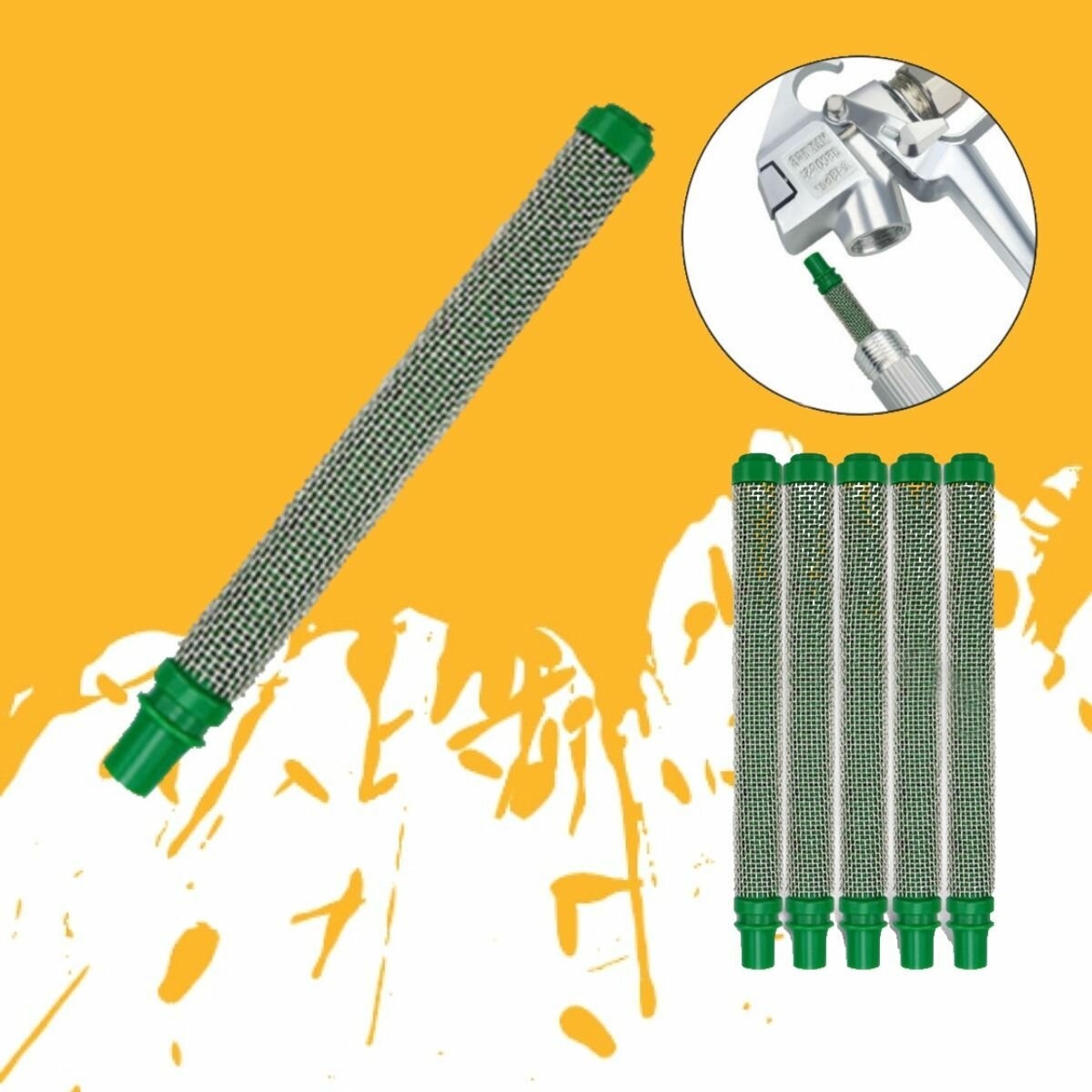 Фильтр тонкой очистки для окрасочного пистолета, краскораспылителя, краскопульта 30 mesh, зеленый, 5 штук