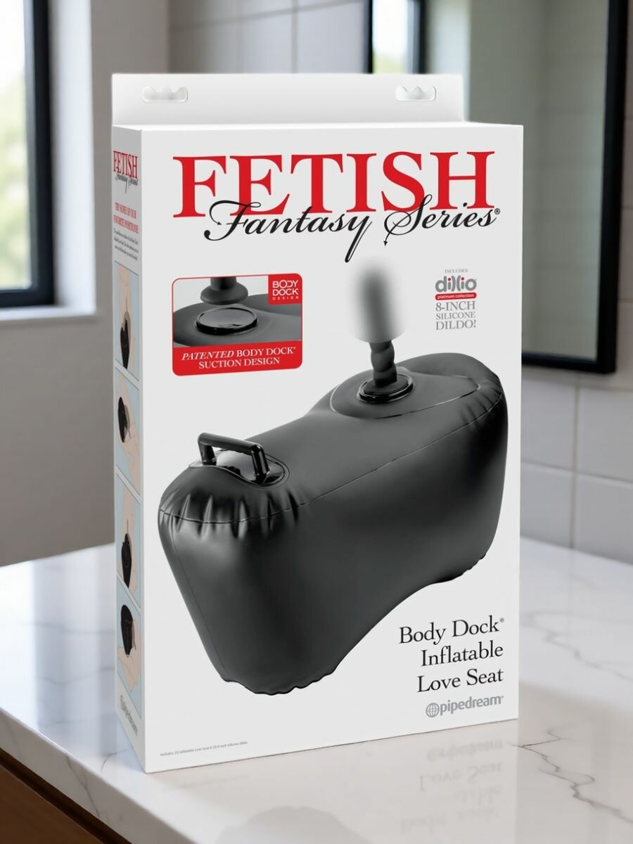 Черное надувное кресло с платформой для фиксации дилдо Body Dock Inflatable Love Seat
