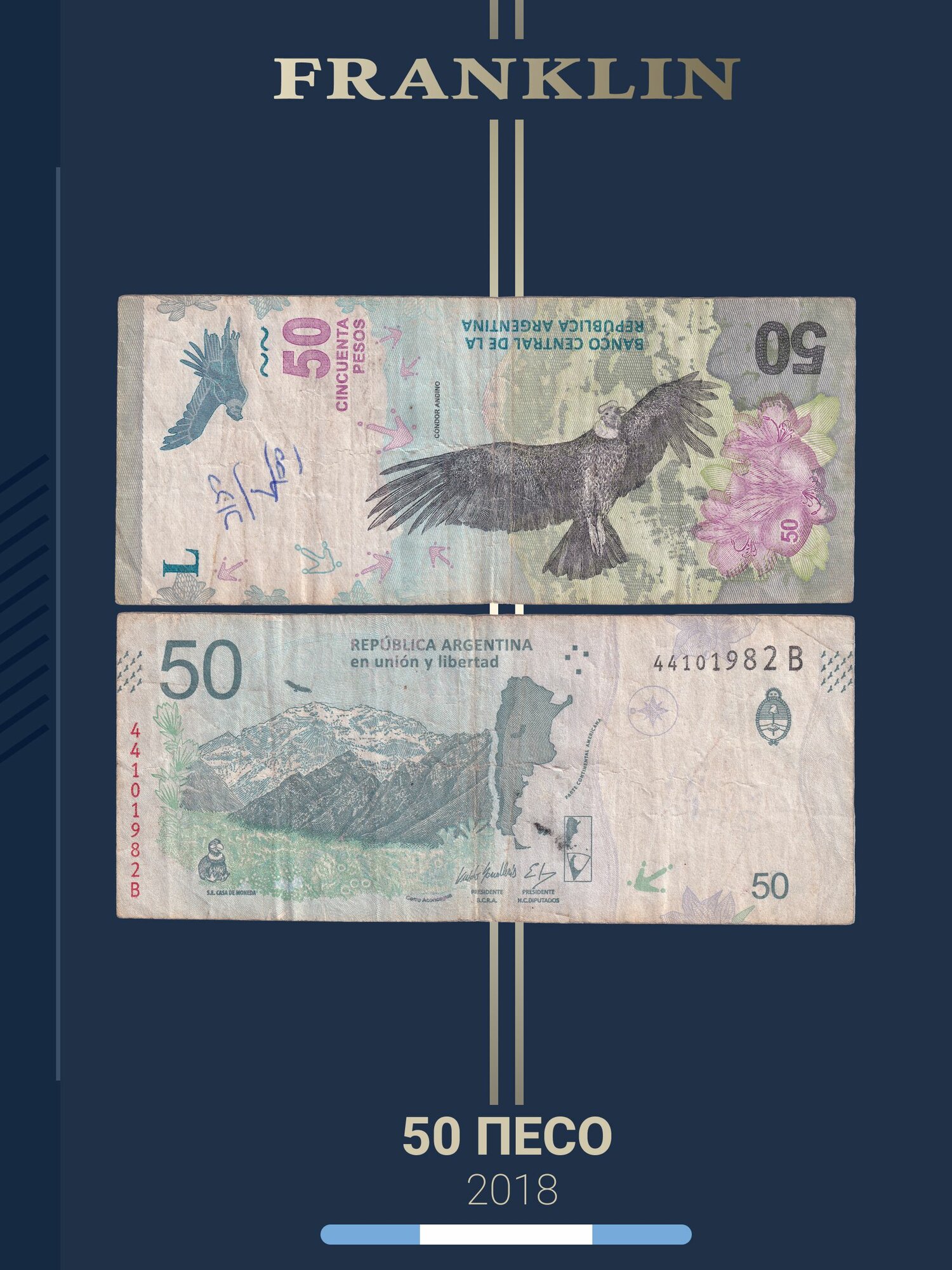 Банкнота Аргентина 50 песо 2018 год (F) Pick 363