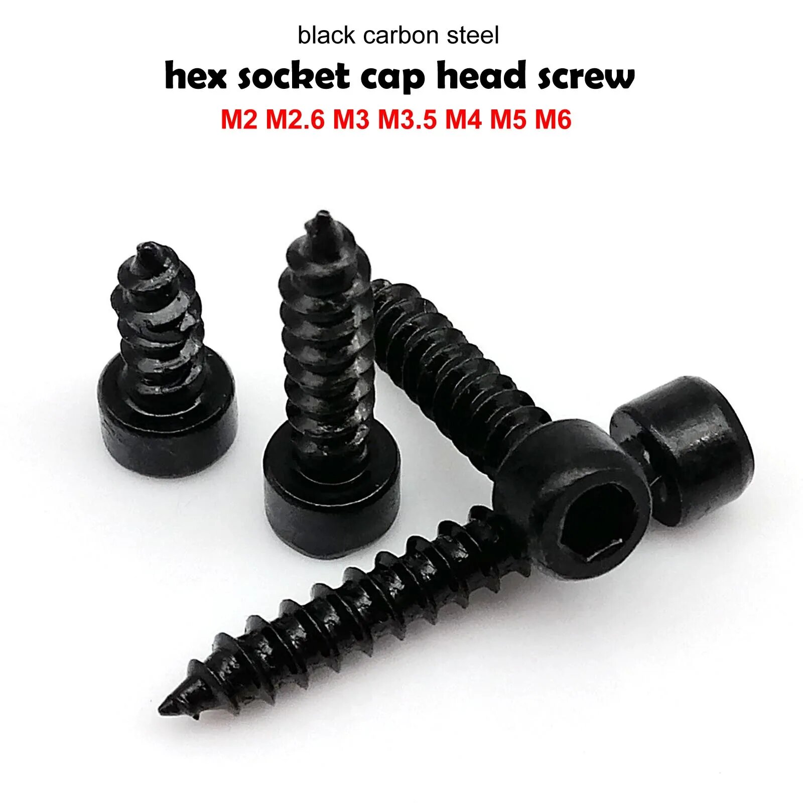 10/50 шт. M2 M2.6 M3 M3.5 M4 M5 M6 Черная углеродистая сталь с шестигранной головкой и шестигранной головкой Саморезы по дереву L = 4-50 мм