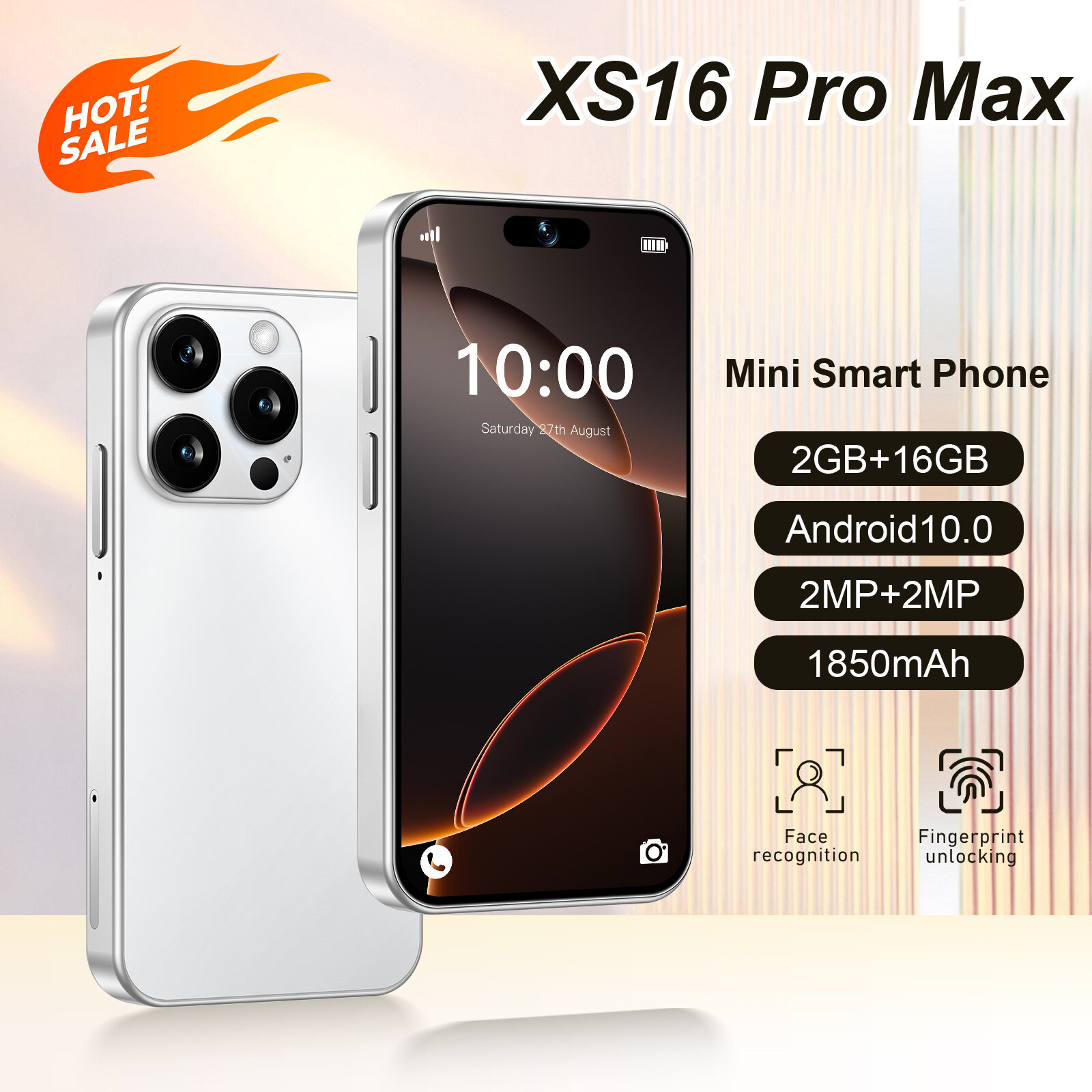 Мини - телефон XS16 Pro Maxo с двумя картами - до 256 ГБ памяти, 4,0 - дюймовый экран, праздничные подарки，белый