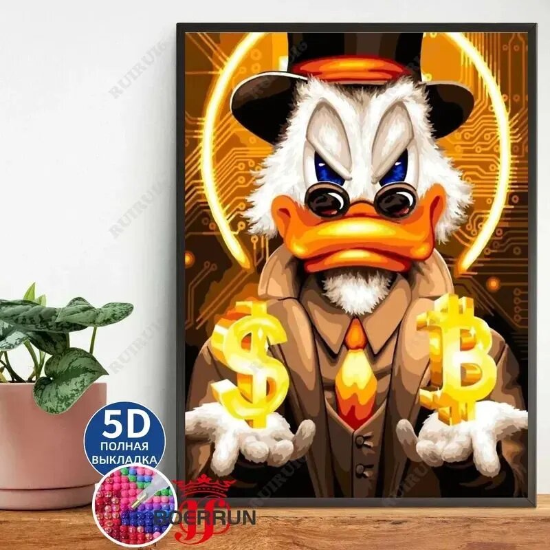 Алмазная мозаика "Дональд Дак" / Алмазная вышивка / Круглая картина стразами Полная выкладка 40х50 см (без подрамника, без рамки)