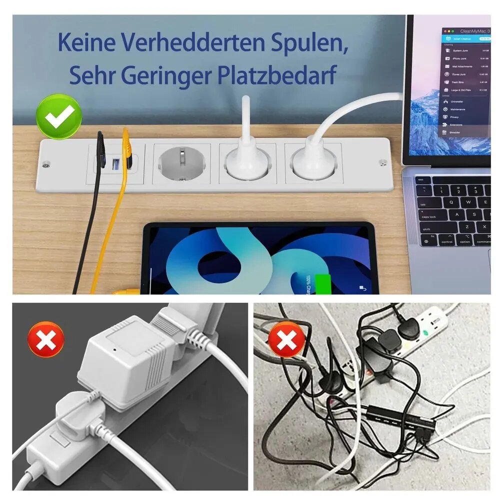 Встраиваемая белая розетка с тремя розетками, USB зарядкой и глянцевым покрытием — фото 1