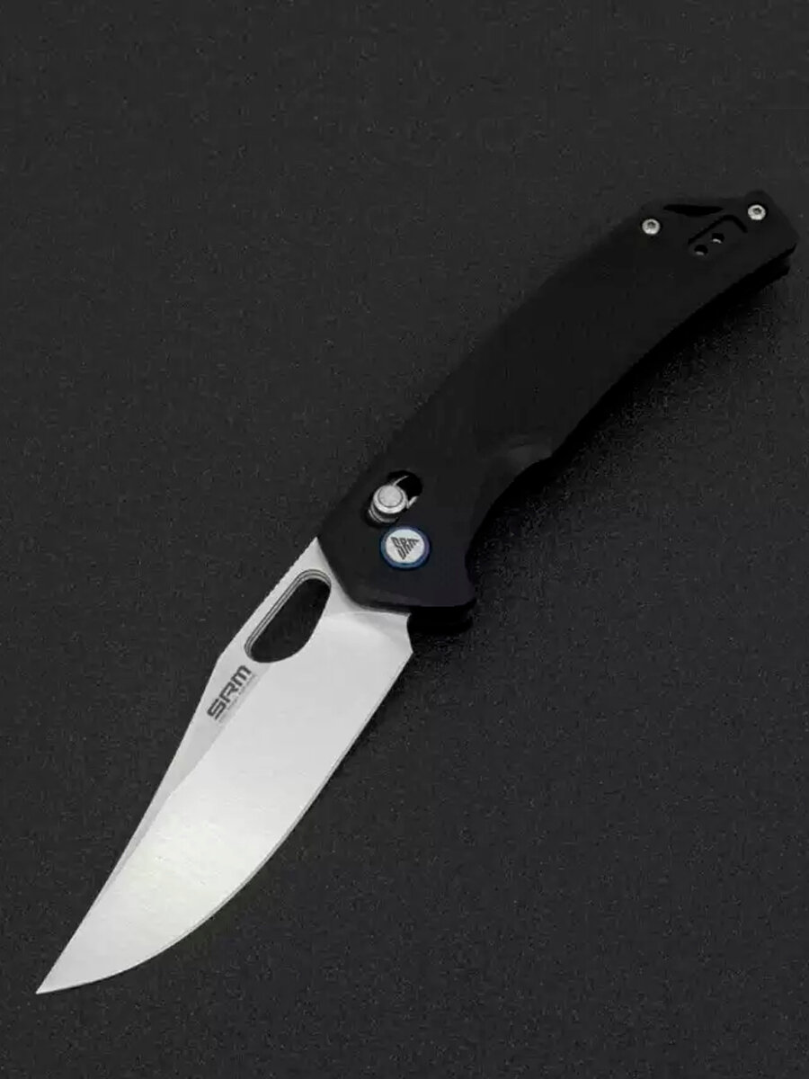 Нож SRM Retreiver 9201 складной черный, EDC из нержавеющей стали D2, длина лезвия 9 см. Рукоять G10