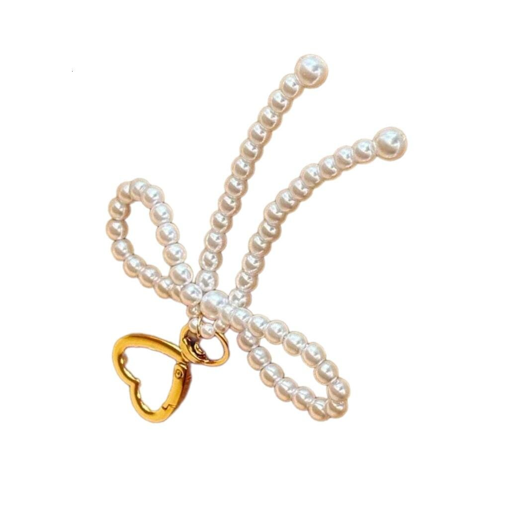 Сердцевидный кулон-ключка с бантами и жемчугом, Золото