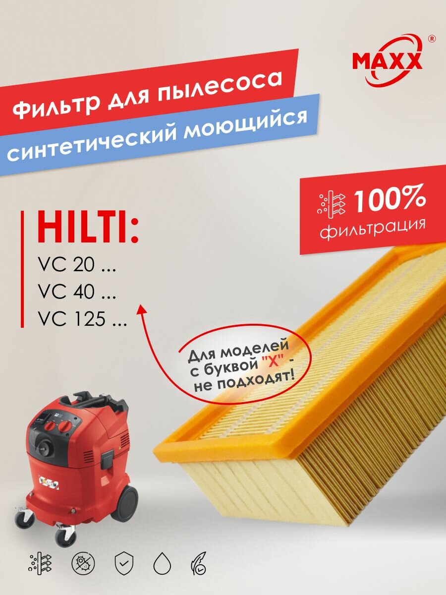 HEPA фильтр для пылесоса Hilti VC 20 U, UL, UM, UME, VC 40 M/U/L, VC 125 бумажный