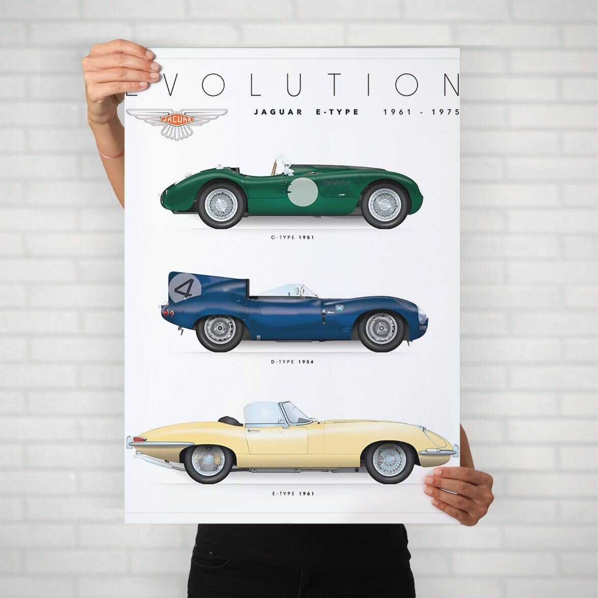 Плакат на стену для интерьера Культовые машины (Jaguar E Type 2) - Постер по легендарным и классическим ретро автомобилям формата А1 (60x84 см)