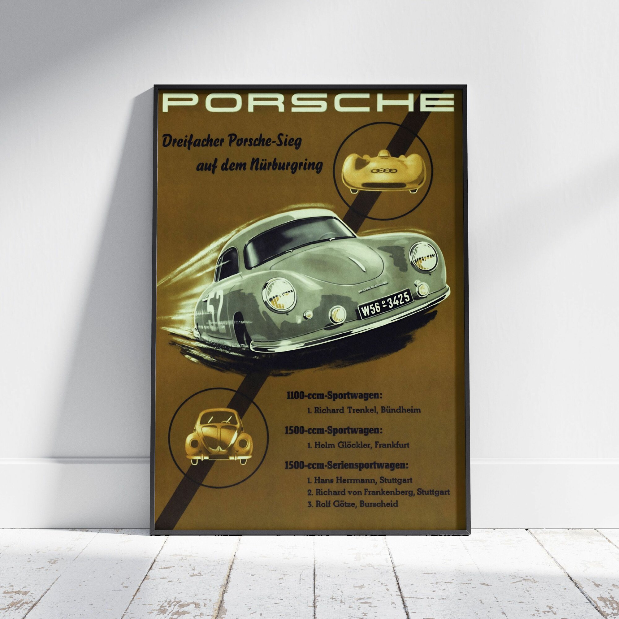 Плакат на стену для интерьера Культовые машины (Porsche 356 6) - Постер по легендарным и классическим ретро автомобилям формата А4 (21x30 см)