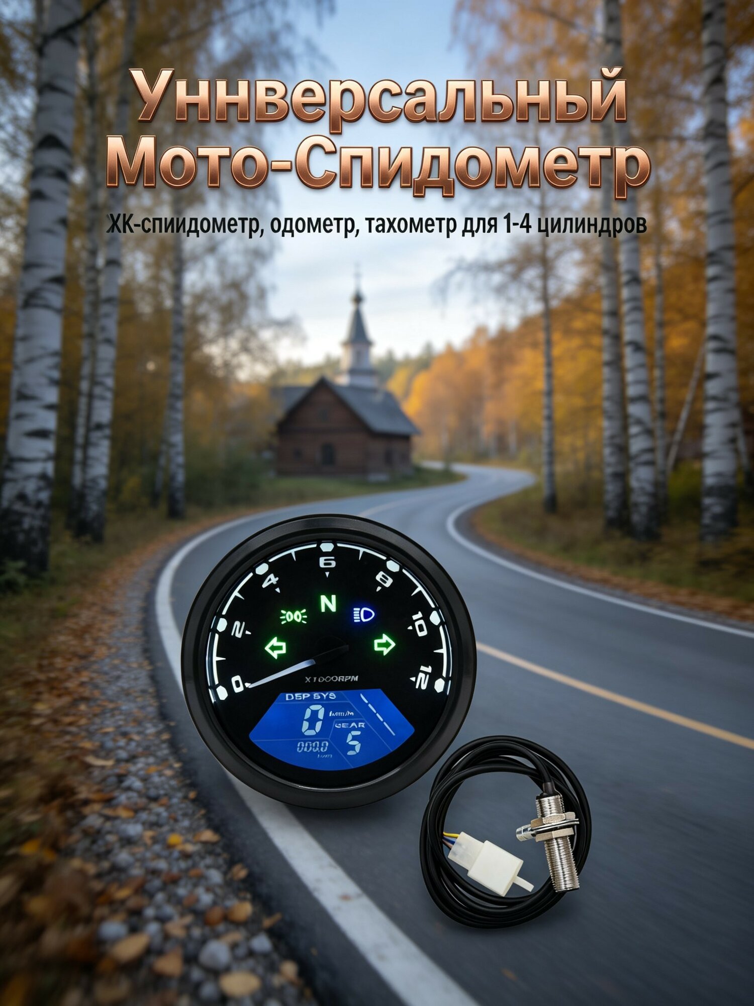 Универсальная мотоциклетная цифровая приборная панель, ЖК-спидометр с одометром и тахометром 12000 об/мин для 1-4 цилиндров