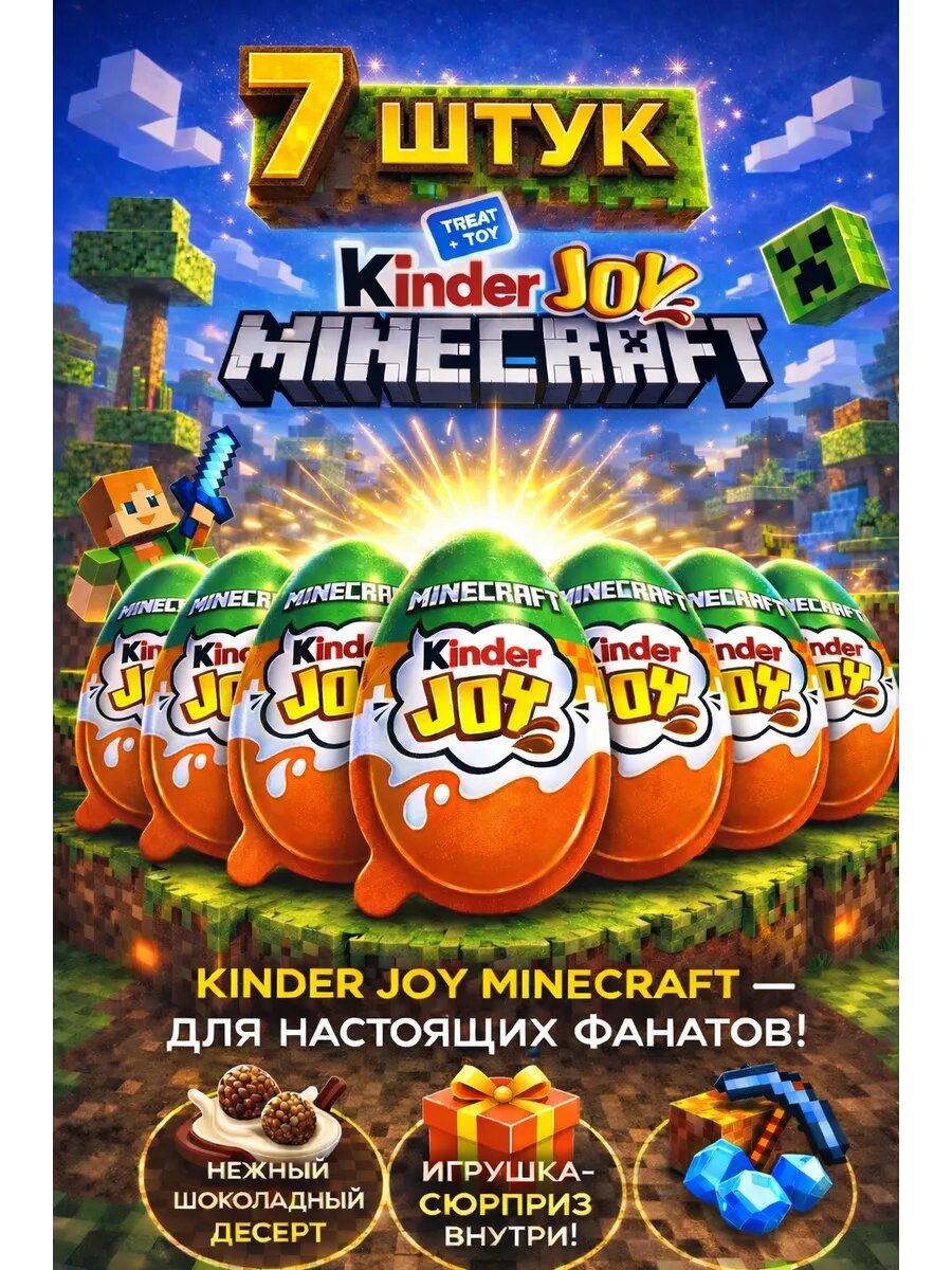 Kinder Joy Minecraft - набор 7 шт. Шоколадное яйцо с игрушкой