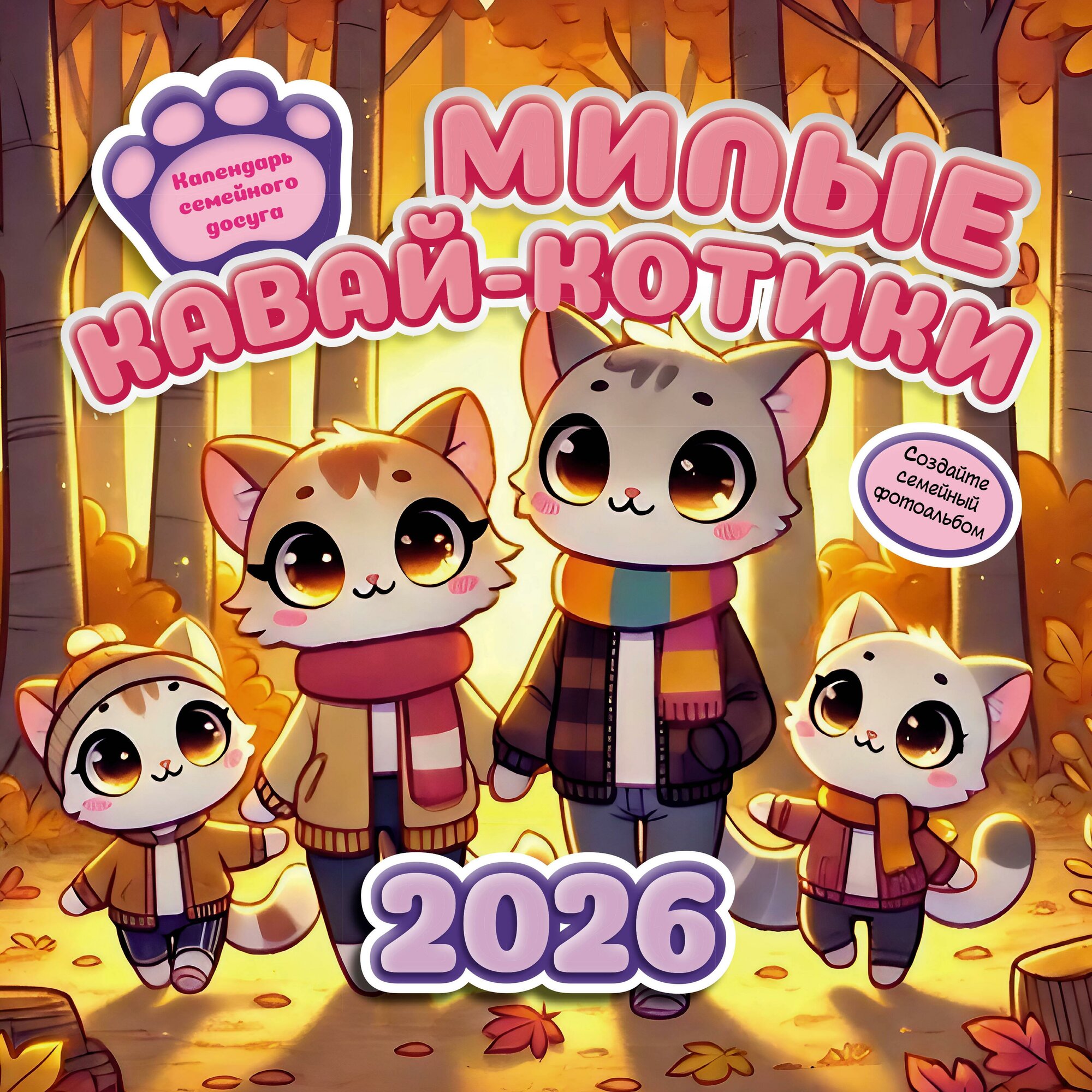 Милые кавай-котики. Календарь семейного досуга 2026