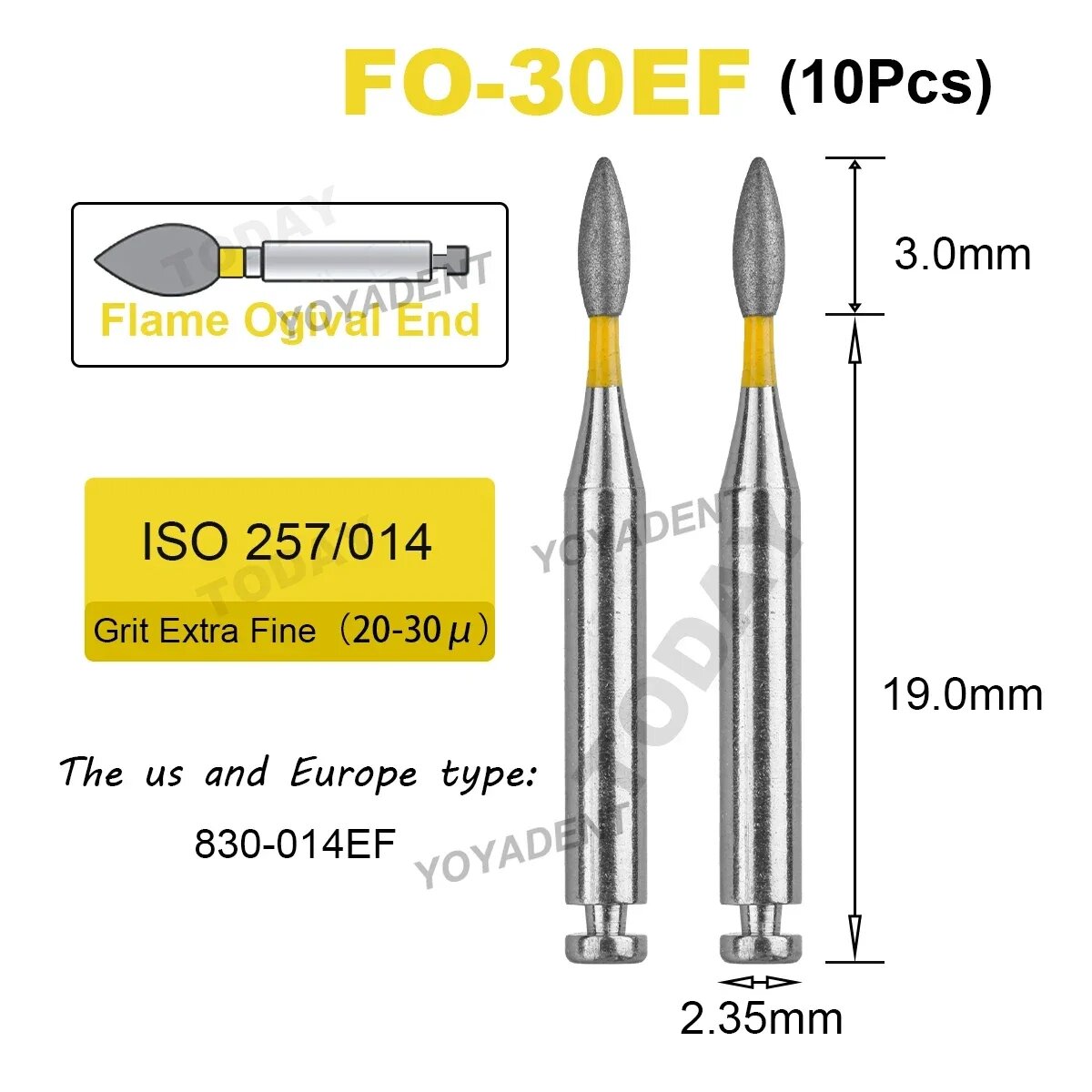 Алмазные буры YOYADENT FO-30EF, 2.35 мм, 10 шт