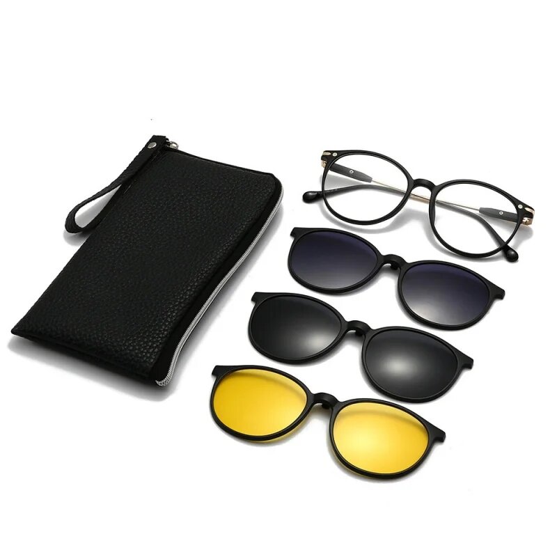 Магнитные очки круглой формы, оправа Matte Black, TR90