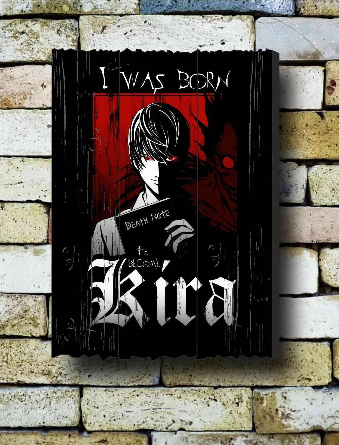 Картина на досках. Тетрадь смерти (Death Note). Ягами Лайт (Kira) и Рюк.