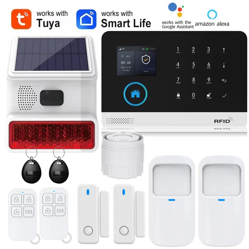 Система сигнализации GSM WiFi Security Protection Alarm System Alexa Tuya Smart Life Home Automation Датчик двери Система сигнализации от пожара и дыма Набор сигнализационной системы-Kit K