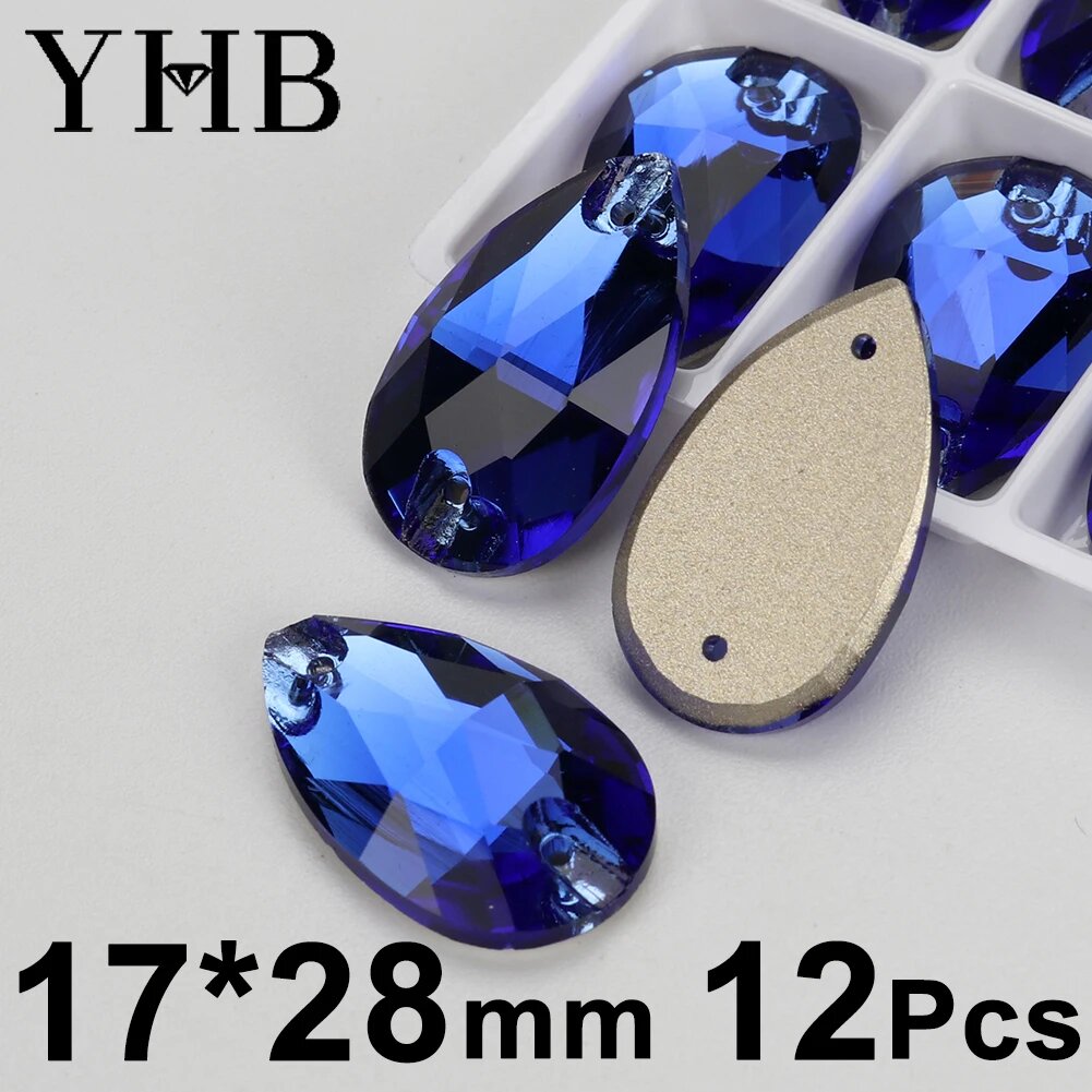 Стразы YHB Capri Blue 17x28 мм, 12 шт