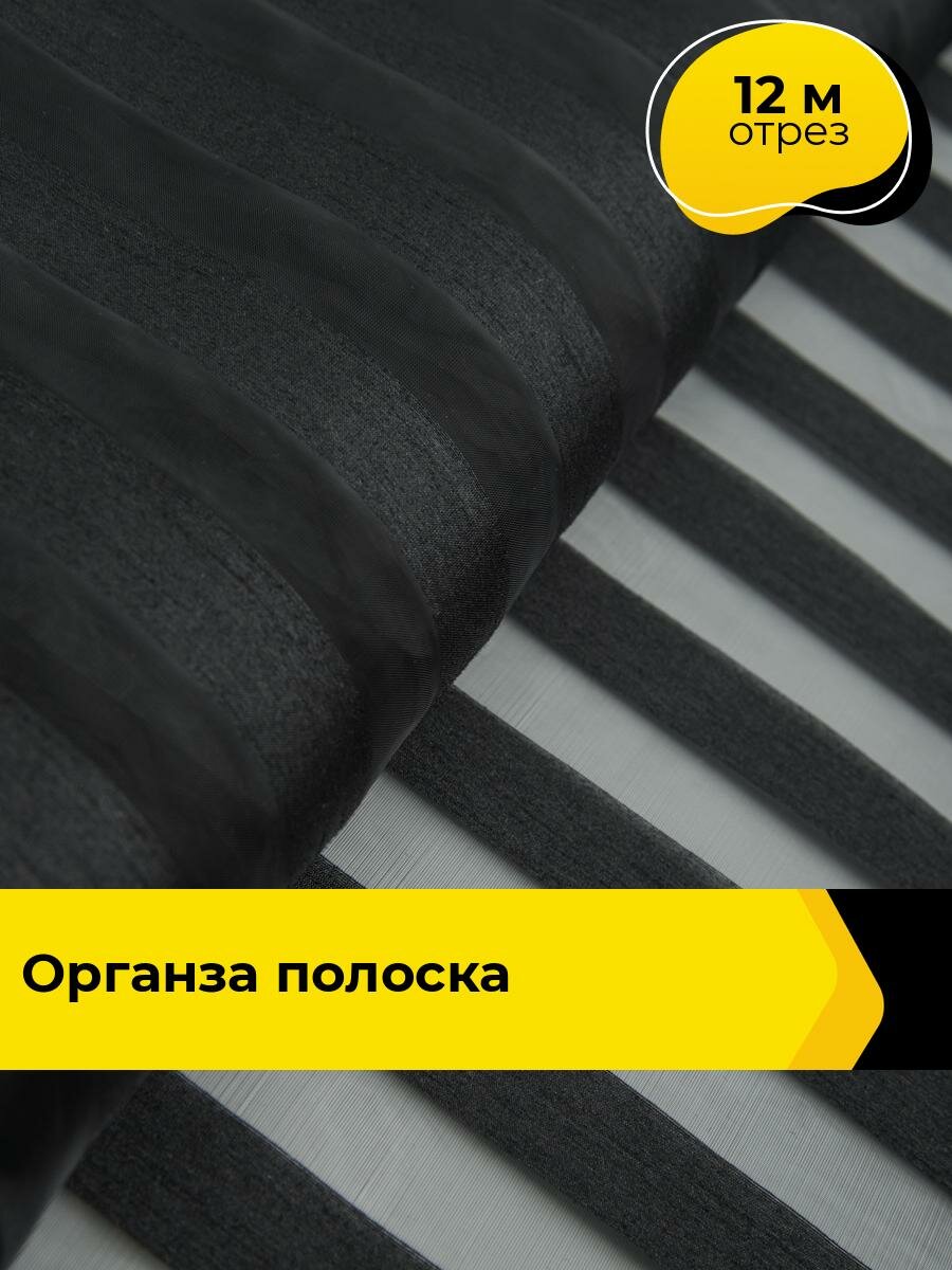 Ткань для шитья одежды Органза полоска 12 м*150 см, цвет черный