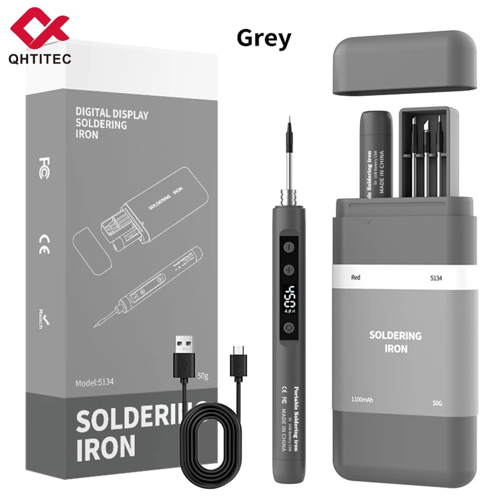 USB паяльник QHTITEC 15 Вт, серый