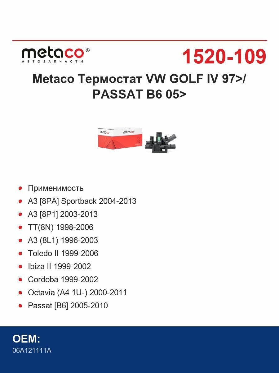 Metaco Термостат VW GOLF IV 97>/ PASSAT B6 05>