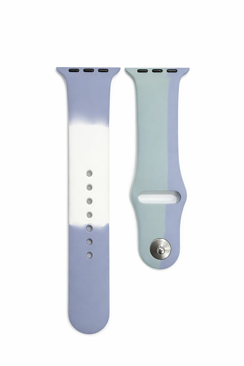 Ремешок для Apple Watch 38/40/41/42 mm размер S/M, силиконовый трёхцветный, цвет Белый, Голубой, Светло-синий, браслет на смарт-часы Эпл Вотч для iWatch Series 11 10 9 8 SE 3 SE 2 совместимый