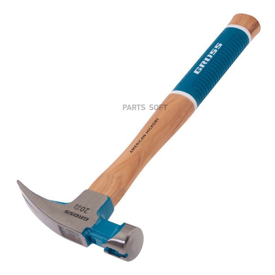 Молоток-гвоздодер,560 г, угол 75, магнит, обрезиненная рукоятка AMERICAN HICKORY от официального дистрибьютора, GROSS, артикул 10419