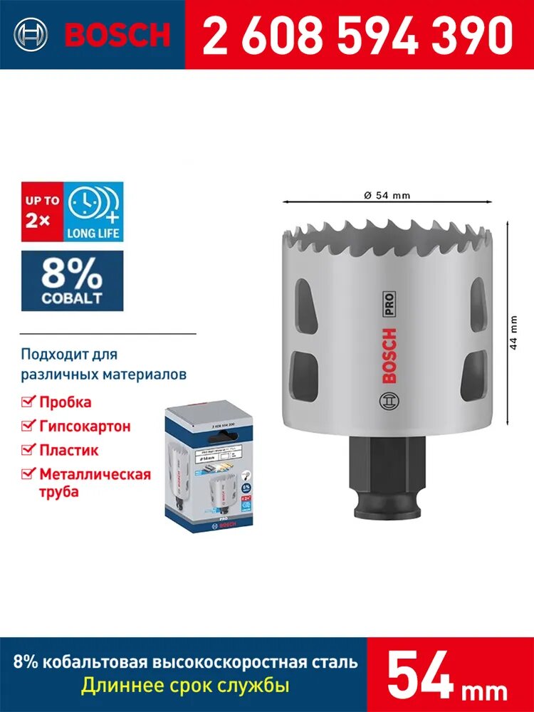 Коронка биметаллическая Bosch по металлу, профессиональная и универсальная, 54 мм
