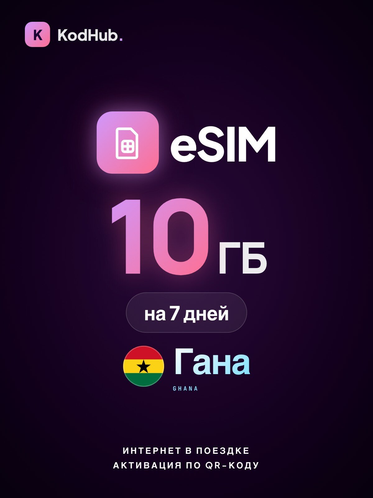 Туристическая eSIM Гана 10 ГБ на 7 дней | интернет в поездке, связь за границей | QR-код активации