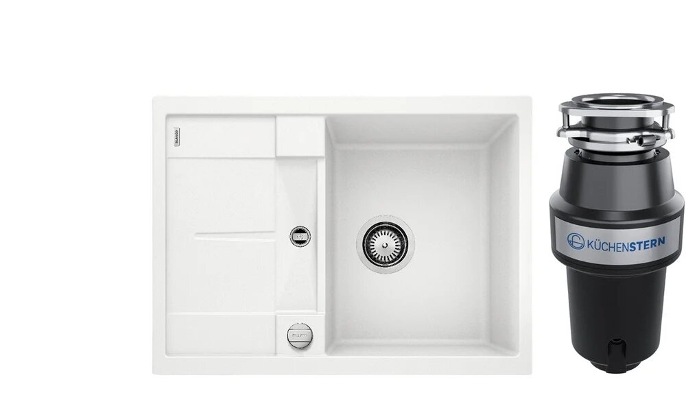 Комплект Мойка Blanco Metra 45S Compact 519576 68x50, белая, искусственный гранит / Измельчитель KUCHENSTERN Muhle 351MU35 механический, нержавеющая сталь