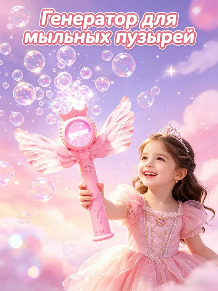 Волшебная палочка-генератор мыльных пузырей, розовая, детская, автоматическая