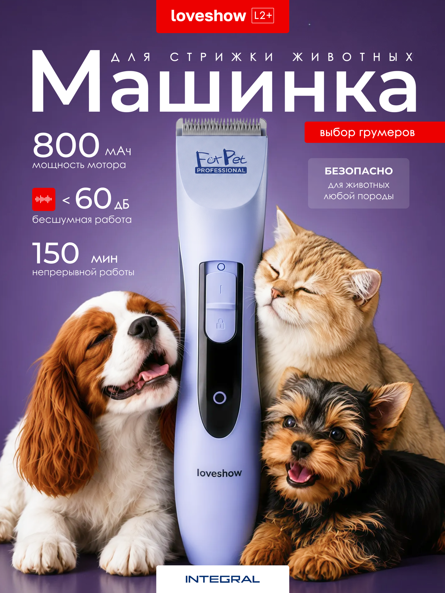 Машинка-триммер для стрижки и груминга животных Loveshow L2 Синий