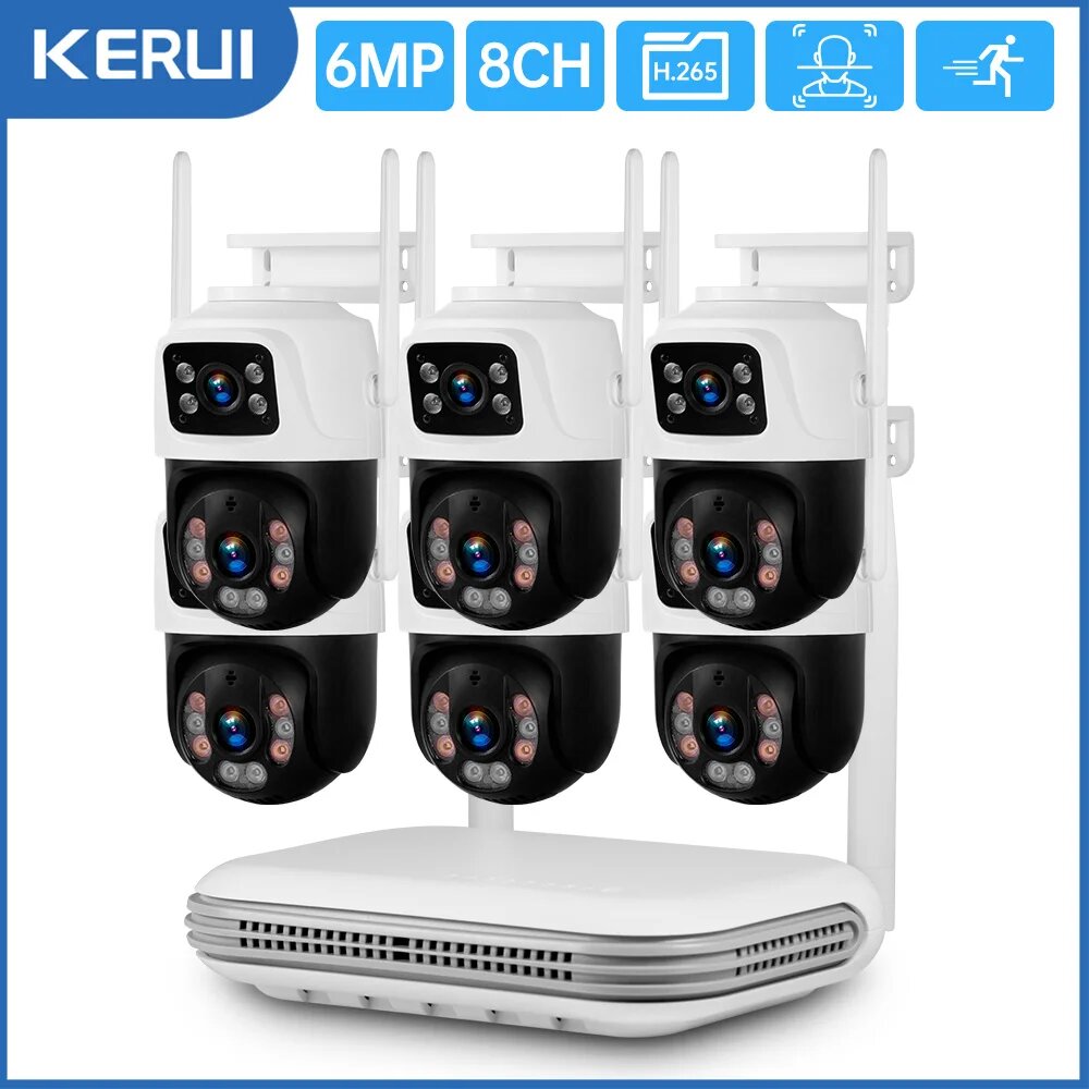 KERUI 6MP Full HD 8CH беспроводная система видеонаблюдения NVR с камерами WIFI IP с двойными объективами для улицы CCTV с рекордером аудио и видео