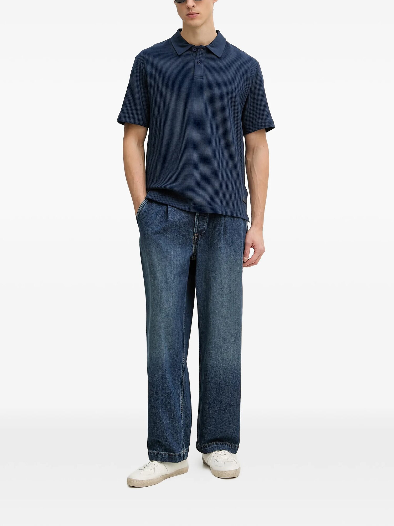 Рубашка Waffle-knit short-sleeve polo shirt