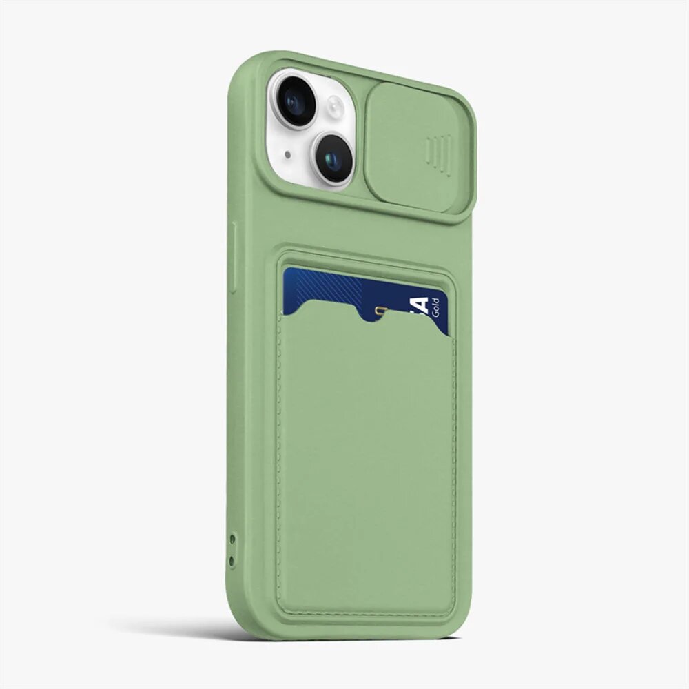 Защитный чехол-кошелек с раздвижным объективом для iPhone Зеленый, Mint Green, For iPhone 13 ProMax