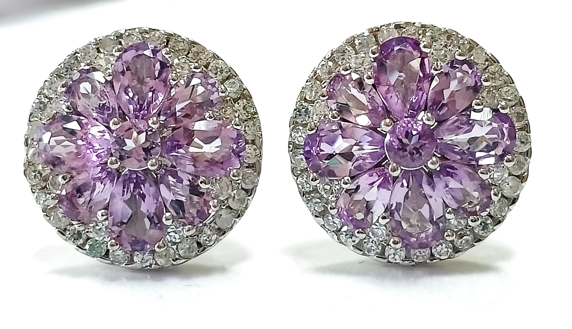 Серьги, серебро, 925 проба, родирование, фианит, аметист