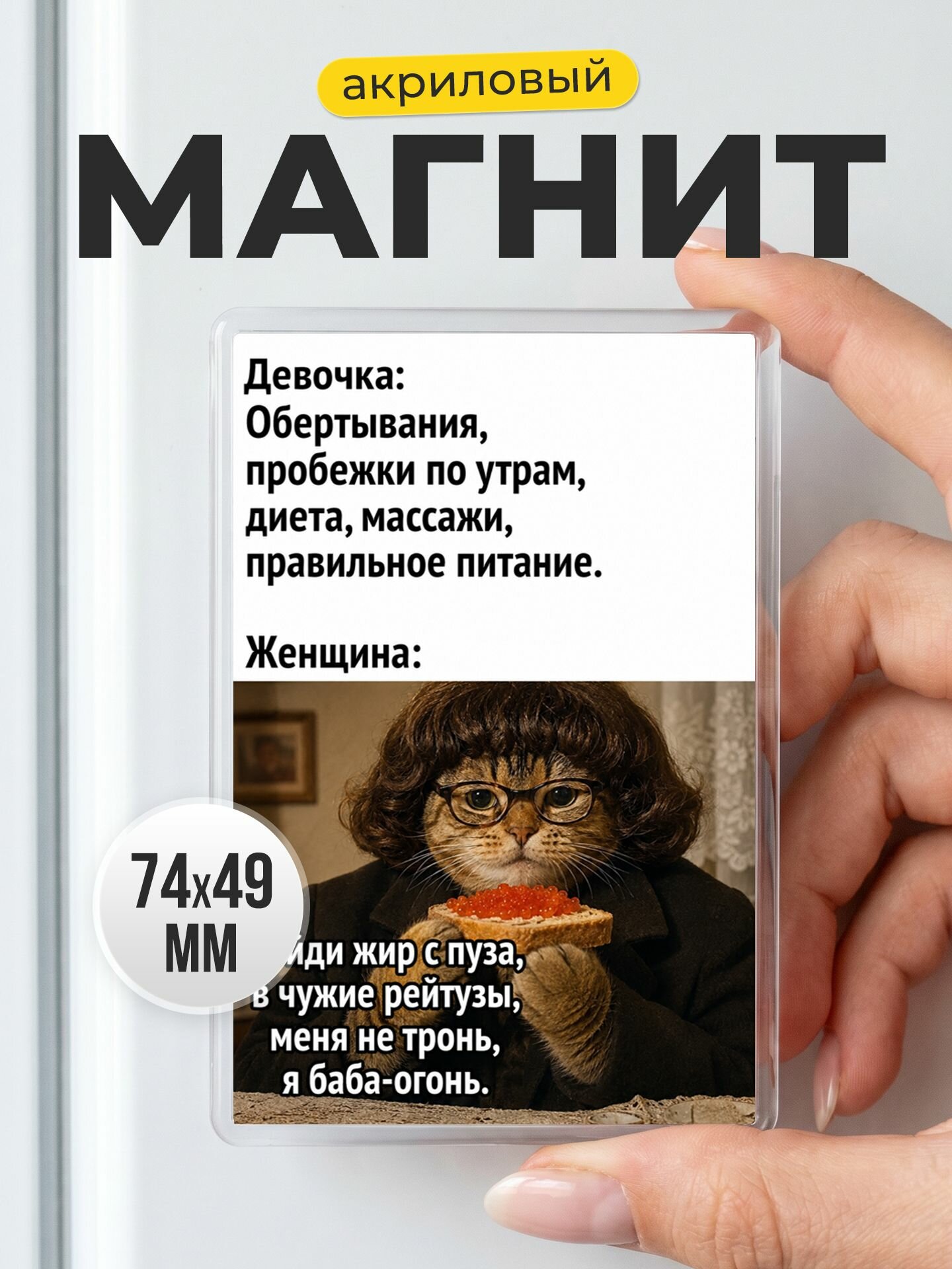Магнит акриловый смешной с котом и надписью