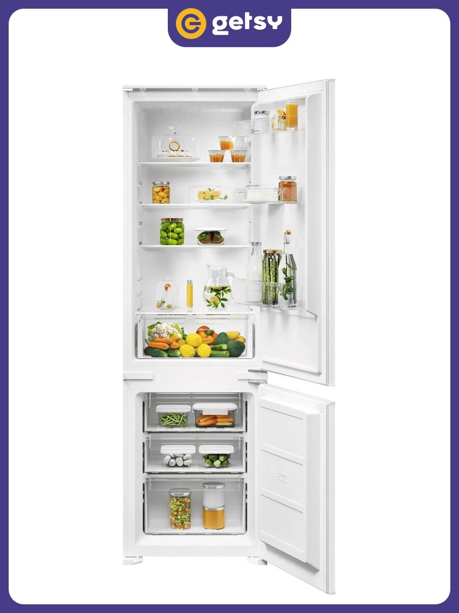 Встраиваемый холодильник ELECTROLUX ENS3SE18S, двухкамерный, E, 249 л (179 + 70 л), белый