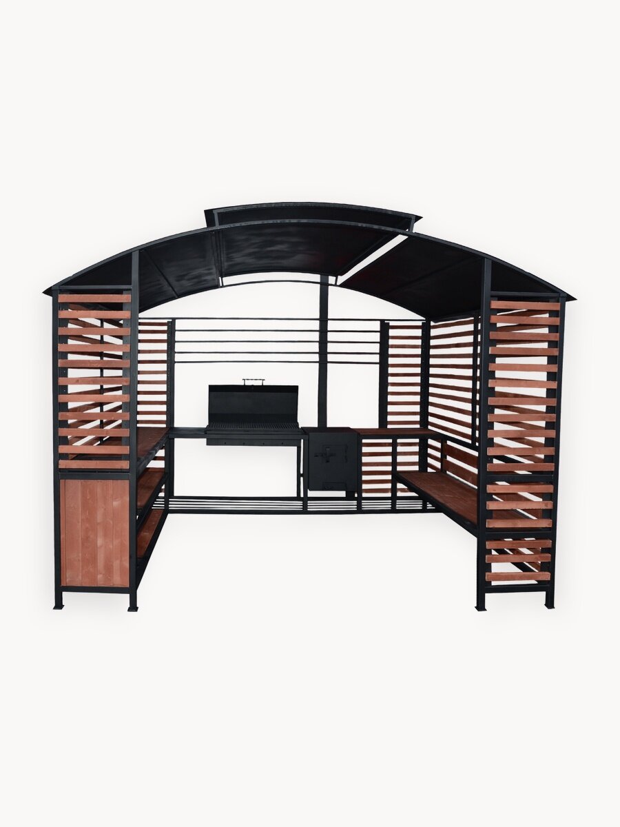 Мангал-беседка "Грация Люкс" сталь, крыша, дровница, черный матовый, 240х190х250см