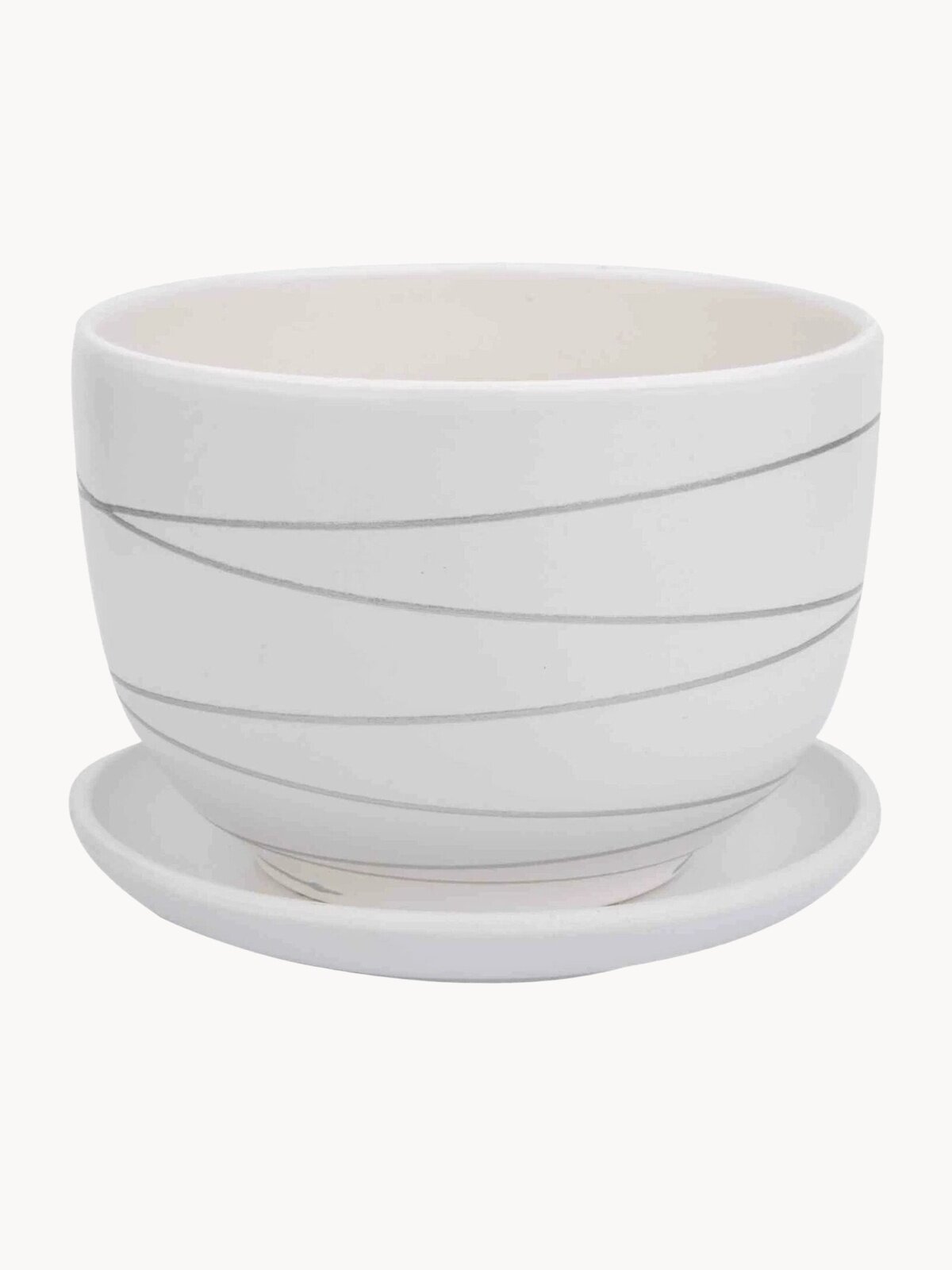 Керамический горшок цветочный ВеЩицы "Полоска" / объем 0,5 л, цвет белый с серебристой полоской