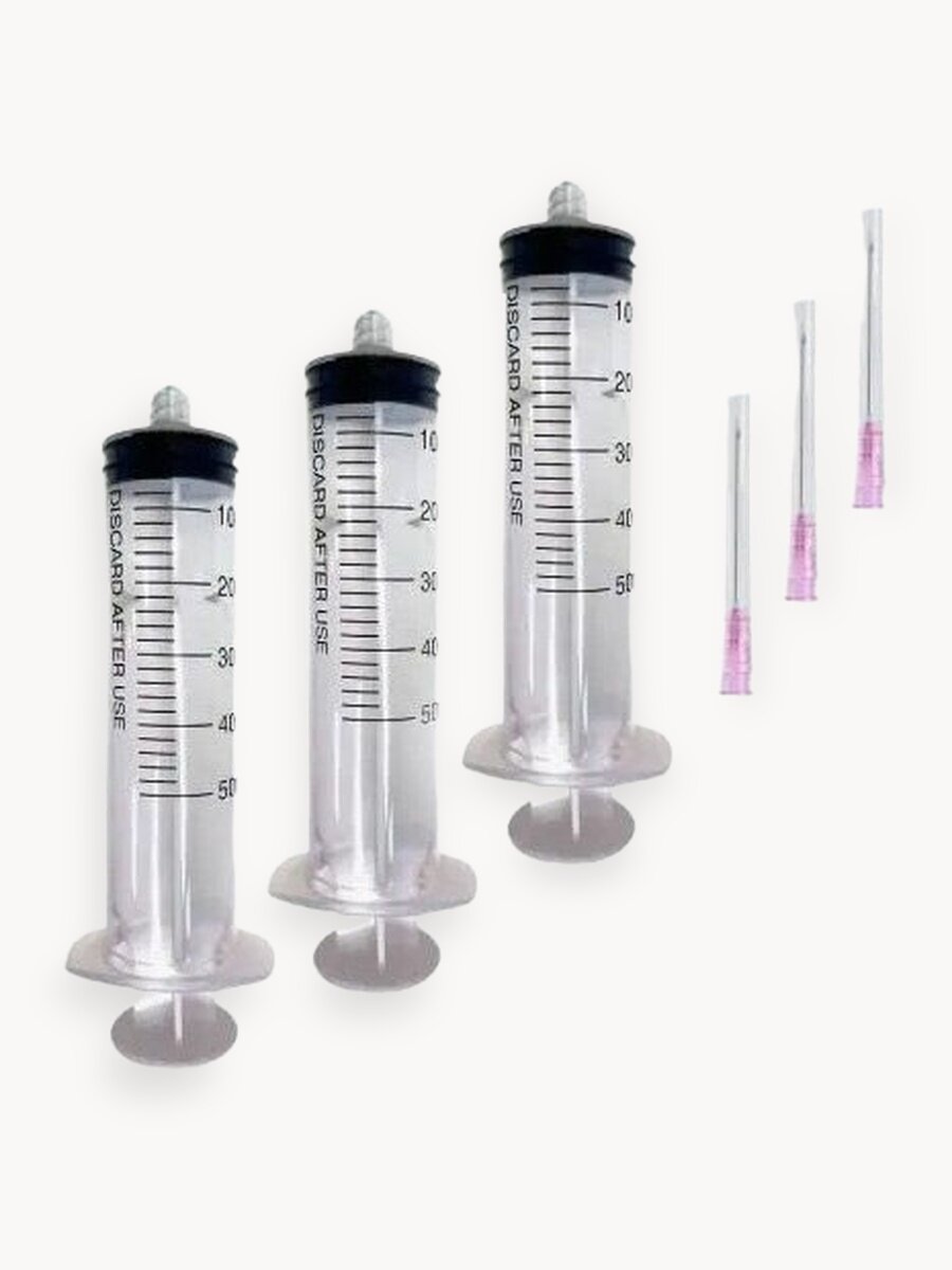 Шприц 50 мл. комплект из 3 штук. игла 18G 1,2 х 40 мм крепление луер-лок (luer-lock)