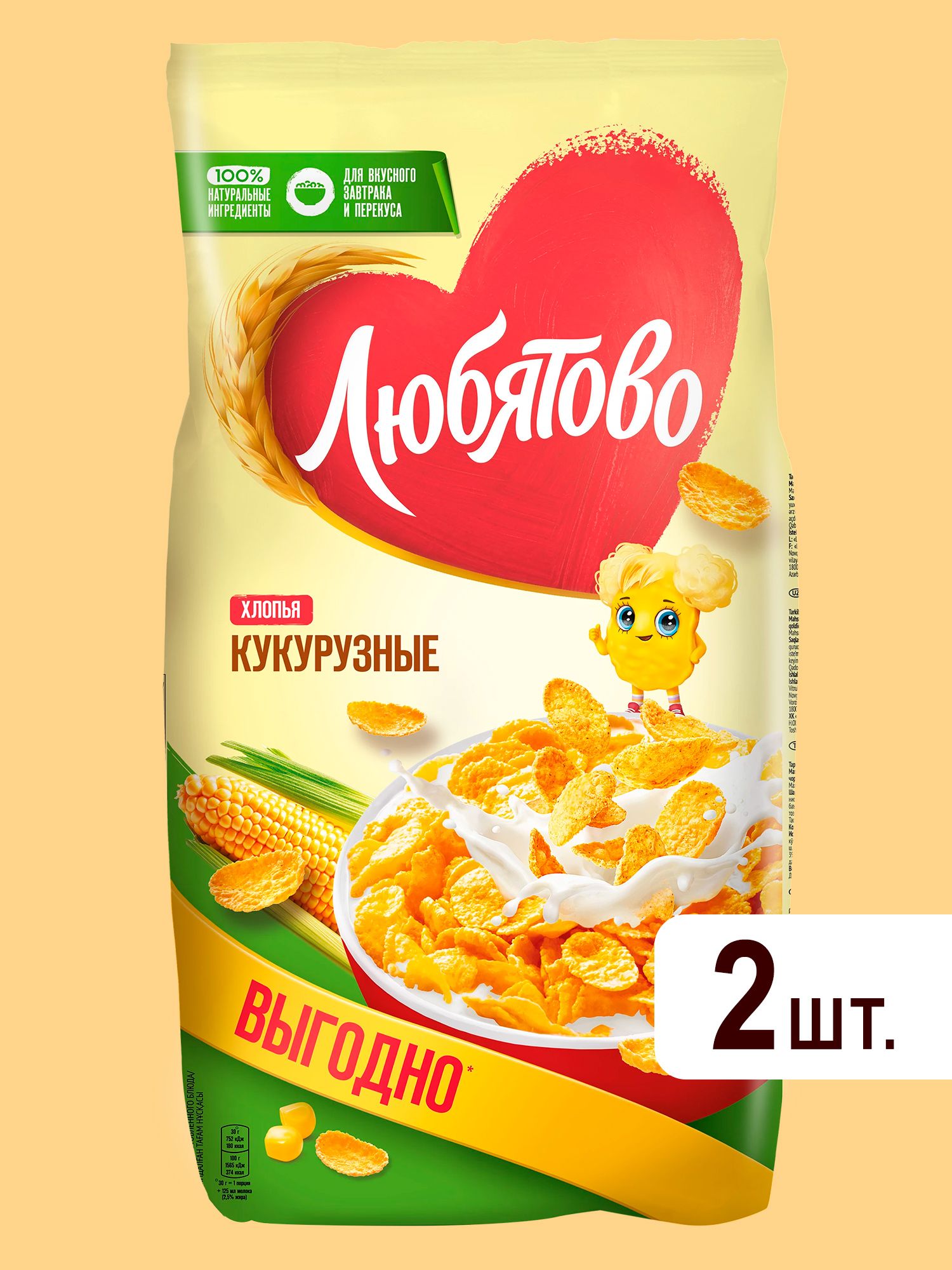 Хлопья кукурузные, Любятово, 600г х 2шт