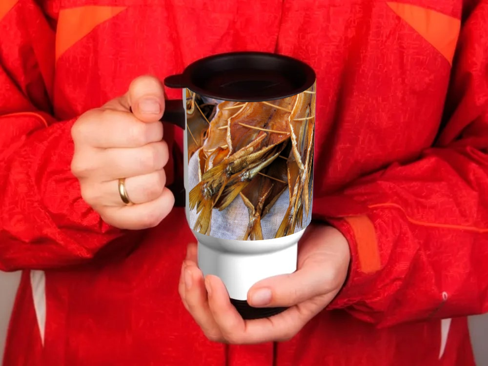 Тремокружка для авто с принтом "Россия, озеро байкал, омуль" 0.5 л.