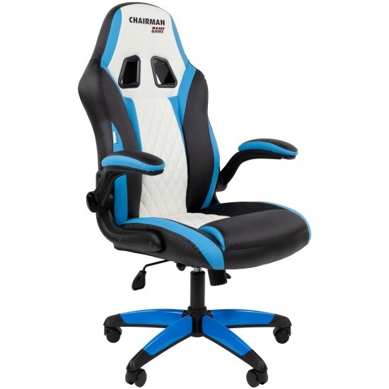 Кресло геймерское Chairman Game 15 Россия экокожа черный/голубой/белый