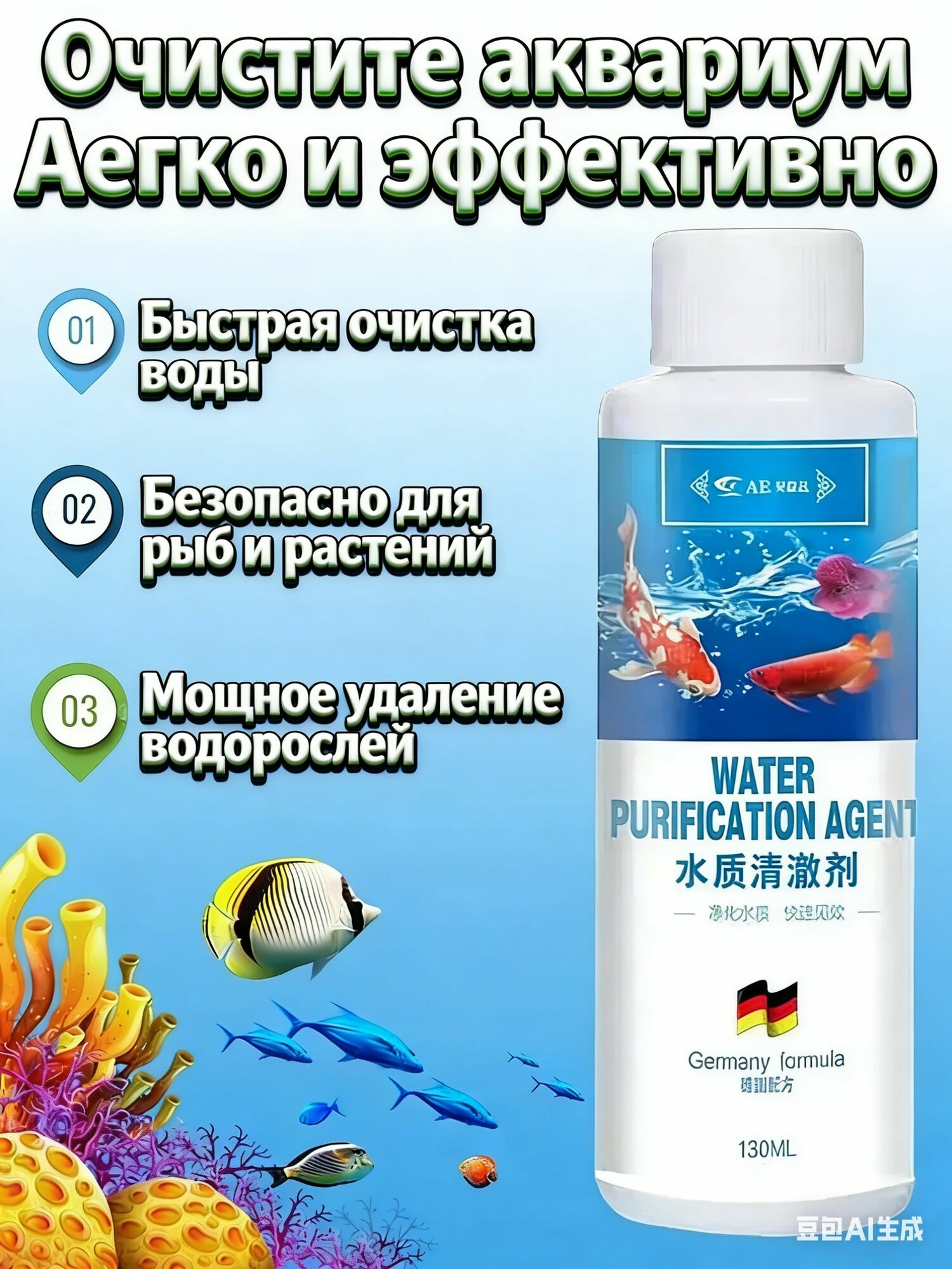 Средство для очистки аквариумной воды против водорослей