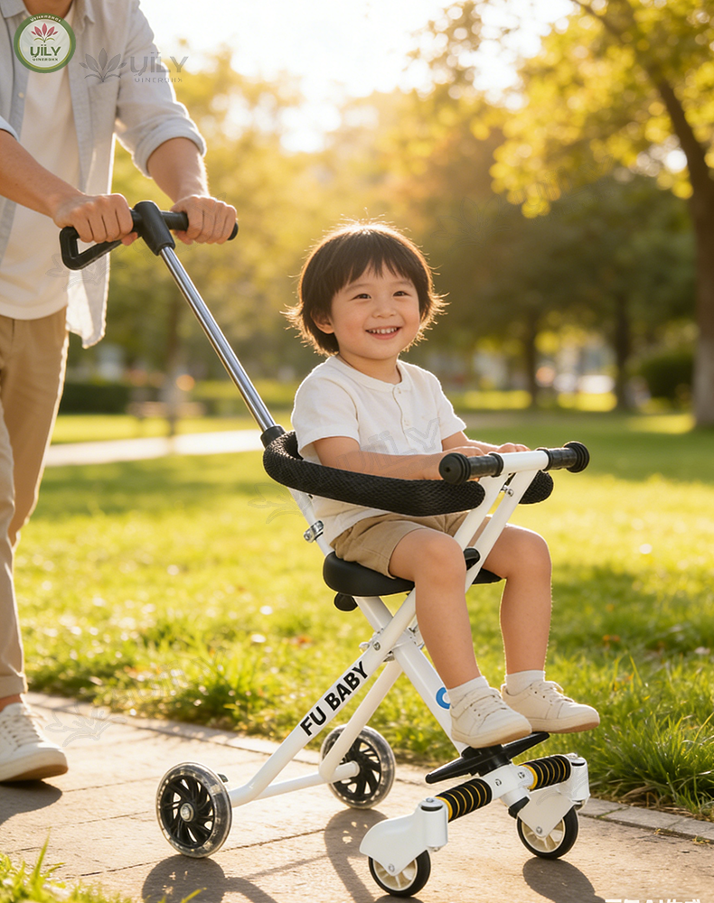 Легкий складной колясок для детей 1-6 лет — с кожаным сиденьем, 5 колесами и ограждением | Идеально для прогулок и путешествий