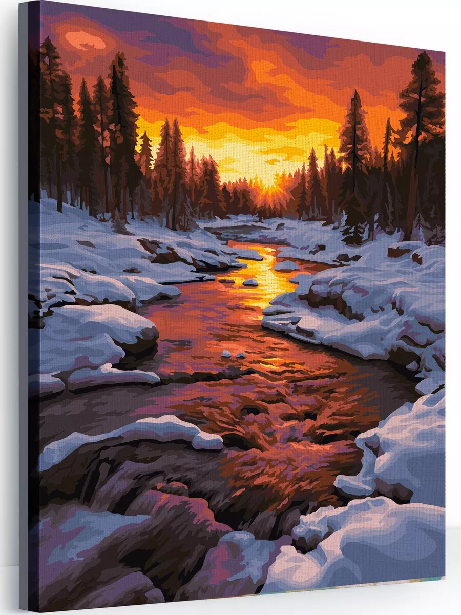 Картина по номерам на холсте с подрамником 40х50 см Зимний закат