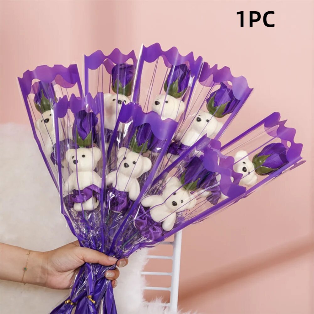 Мыльный цветок с плюшевым медведем, Сиреневый, purple