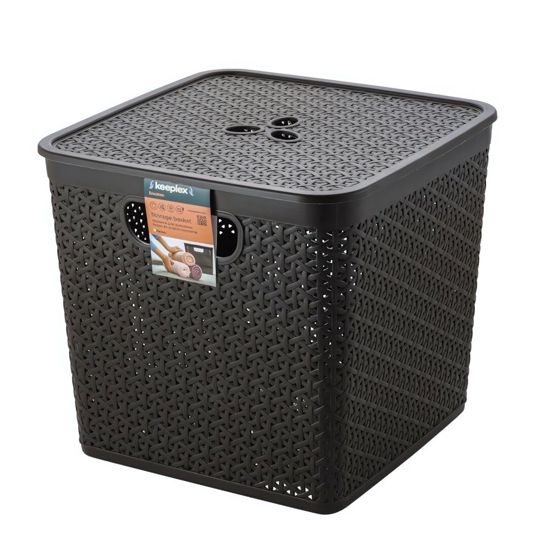 Корзина для хранения Keeplex Rattan 21л, 31х31х28см, темный каштан, с крышкой
