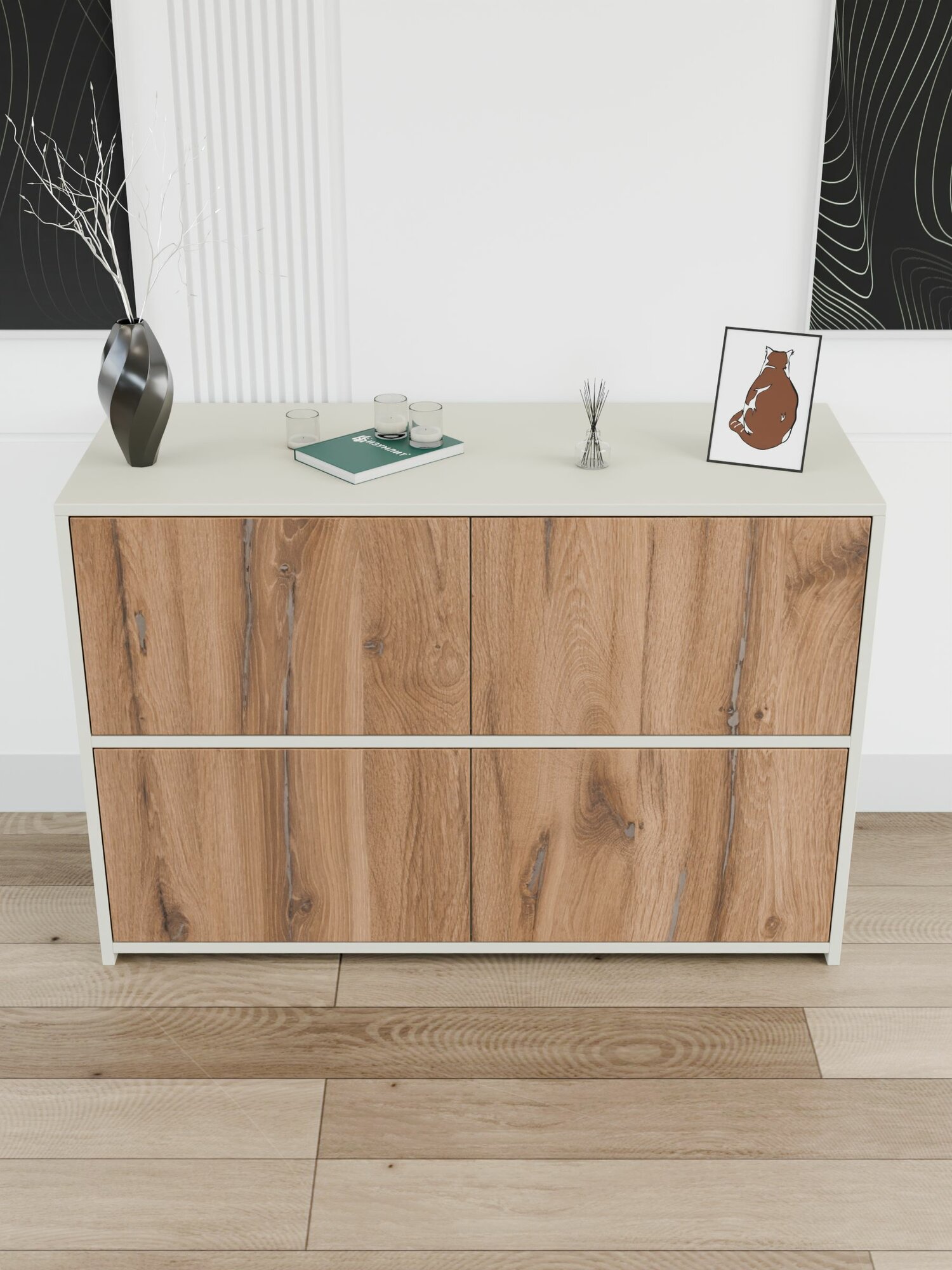 Изумлит Комод для белья и одежды Каллисто 100х66.8х40 см, бежевый/дуб крафт табачный